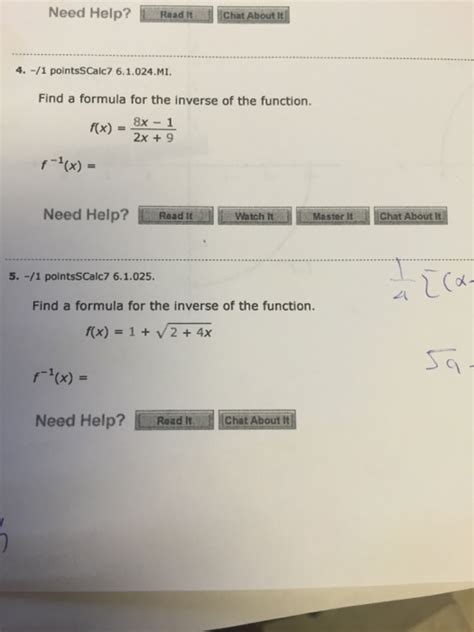 solved need help 4 find a formula for the inverse of the
