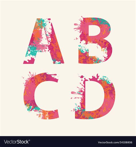 Abstract Alphabet Letters A B C D With Color Blots
