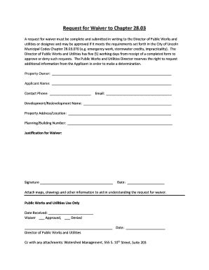 Fillable Online Lincoln Ne Request For Waiver To Chapter 2803 City Of