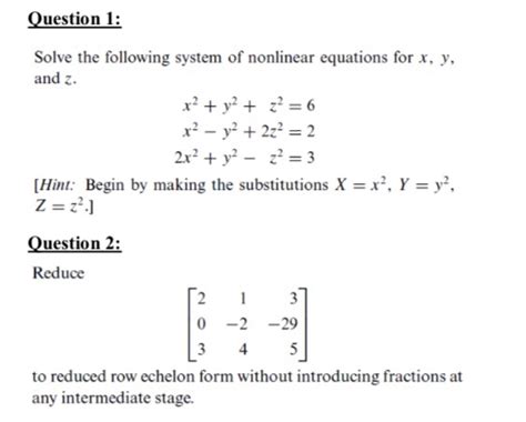solved question 1 solve the following system of nonlinear