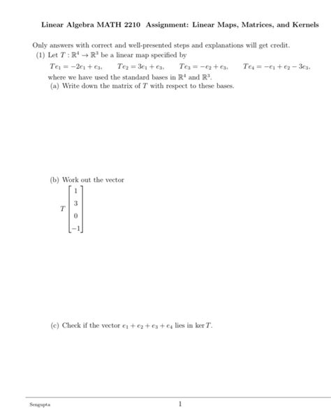 solved linear algebra math 2210 assignment linear maps