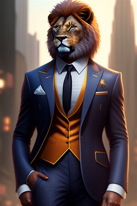 Lexica Anthro Furry Humanoid Lion Three Piece Suit Checking Watch