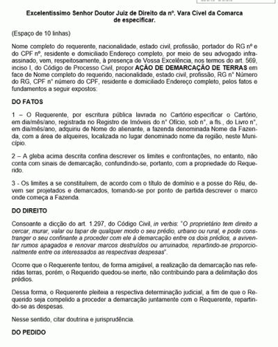 Referência para uma Petição Ação de Demarcação de Terras Novo CPC