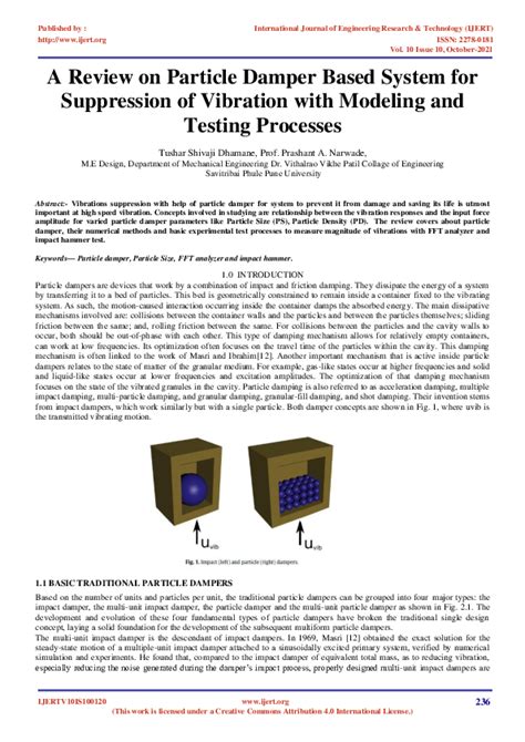 pdf a review on particle damper based system for suppression of vibration with modeling and