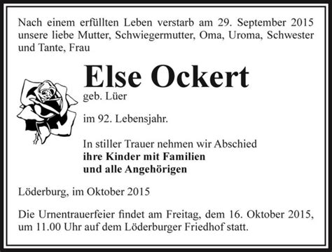 Traueranzeigen von Else Ockert geb Lüer abschied nehmen de