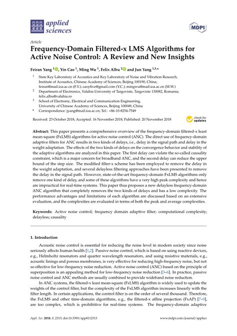 pdf frequency domain filtered x lms algorithms for active noise control a review and new insights