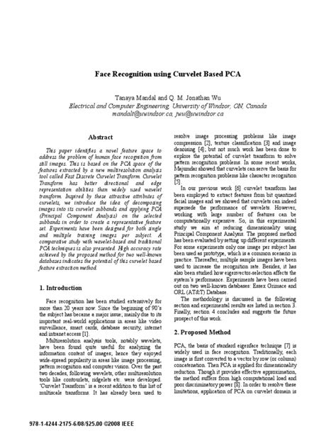 face recognition using curvelet based pca pdf principal component analysis wavelet