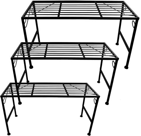 PrimoLiving XL Metall Blumentreppe 3 Teilig Schwarz Klappbare 3