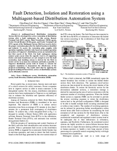 pdf fault detection isolation and restoration using a multiagent based distribution