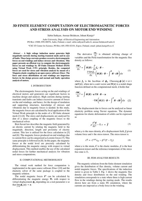 pdf 3d finite element computation of electromagnetic forces and stress analysis on motor end