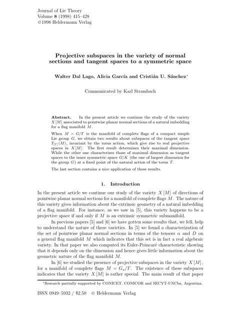 pdf projective subspaces in the variety of normal sections and tangent spaces to a symmetric space