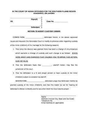 Motion To Modify Custody Order Doc Template Pdffiller