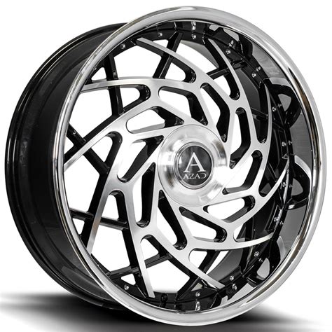 26 Azad Wheels AZ Reign Gloss Black With Chrome SS Lip XL Cap Rims