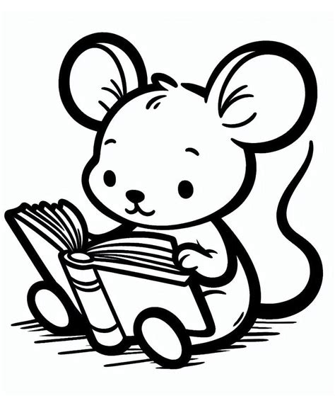 Desenhos De Um Ratinho Lendo Livro Para Colorir E Imprimir