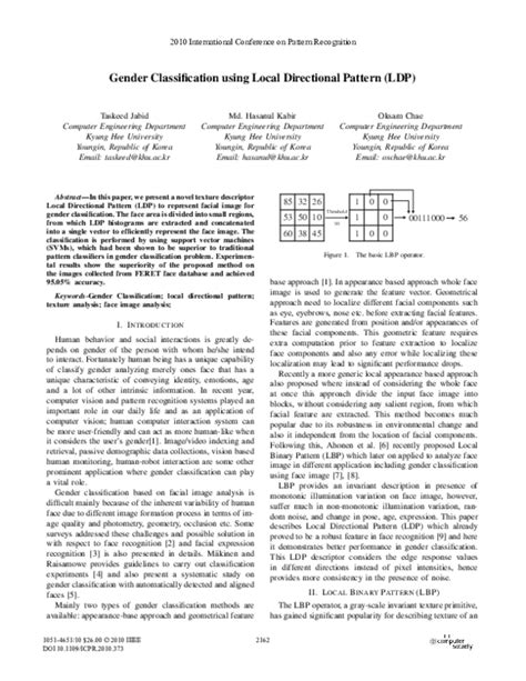 pdf gender classification using local directional pattern ldp taskeed jabid