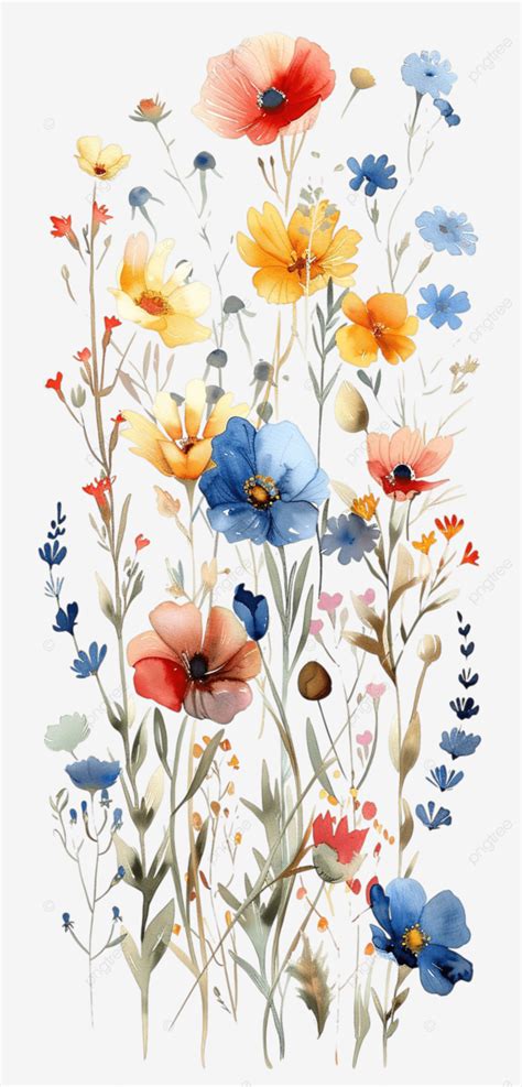 Hand Painted Watercolor Pressed Wildflowers Flowers Hand Painted
