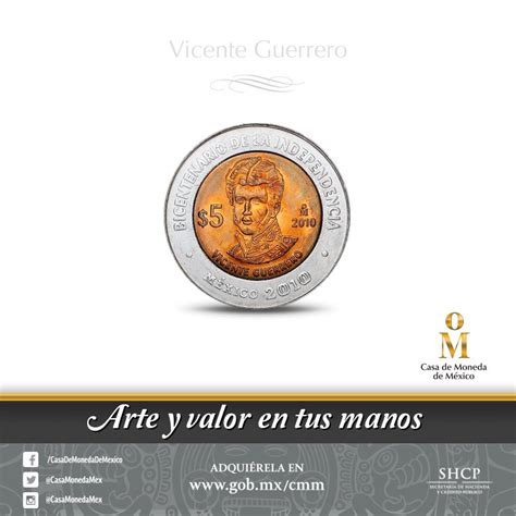 México Moneda 5 Pesos Vicente Guerrero Billetes y Monedas Mundiales