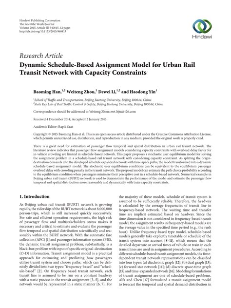 pdf dynamic schedule based assignment model for urban rail transit network with capacity