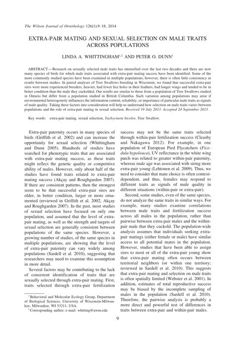 pdf extra pair mating and sexual selection on male traits across populations