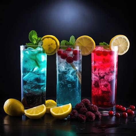 Un Grupo De Bebidas Con Frutas Y Bayas Foto Premium