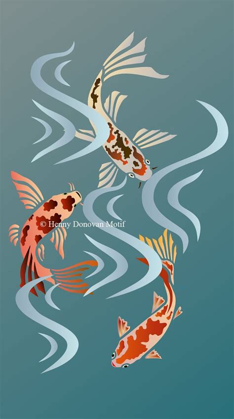 Medium Japanese Koi Stencil And Integral Vertical Water Swirls Fish