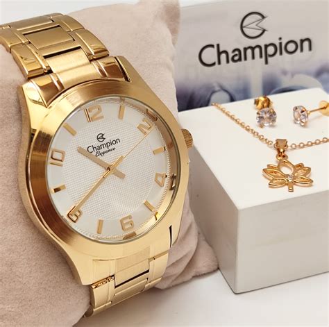 Kit Relógio Champion Dourado CN26493W Rafalu