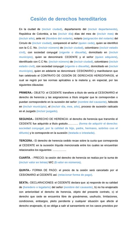Cesion de derechos herenciales Cesión de derechos hereditarios En la