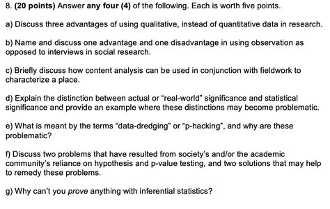 solved 8 20 points answer any four 4 of the following