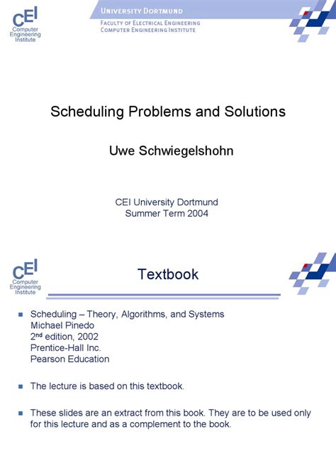 scheduling problems and solutions an extract from michael pinedo s textbook pdf time