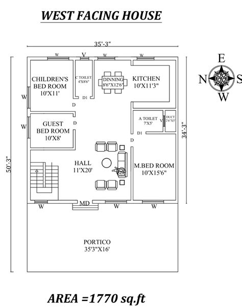 35 X 50 Beautiful 3bhk West Facing House Plan As Per Vastu Shastra