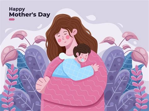 Ilustración del día de la madre feliz con mamá abrazando a su hijo con
