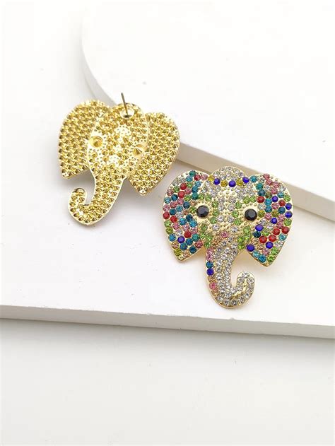 1 Par Colorida Strass Embutidos Em Forma De Elefante Brincos De Orelha