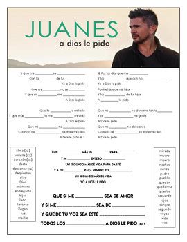 Juanes A Dios Le Pido Cloze Song Sheet Spanish By Brian Herrig
