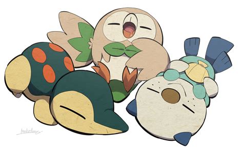 Rowlet Oshawott And Cyndaquil Pokemon Drawn By Makoto Ikemu Danbooru