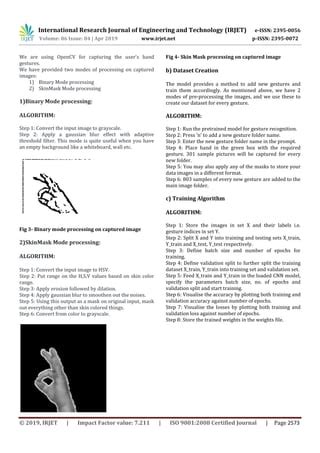 Irjet A Vision Based Hand Gesture Recognition System Using