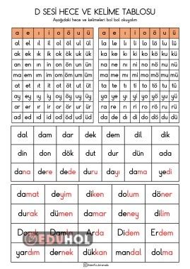 S N F D Sesi Hece Ve Kelime Eduhol Etkinlik Ndir Oyun Oyna