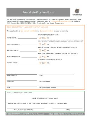 Fillable Online BRental Verificationb Form Cosmo Management Fax Email
