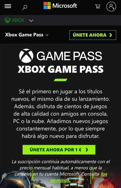 Xbox Game pass ultimate 14 dias por 1 euro Página España