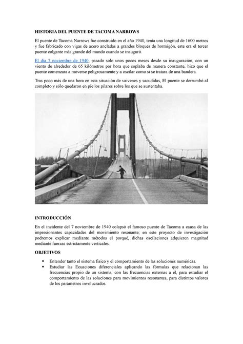 Proyecto Colapso DEL Puente Tacoma HISTORIA DEL PUENTE DE TACOMA