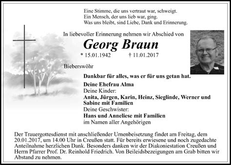 Traueranzeigen Von Georg Braun Nordbayerischer Kurier