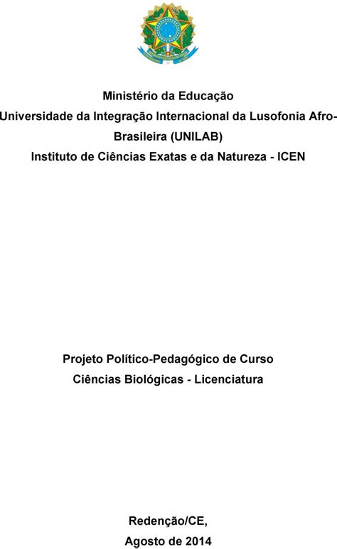 Projeto Pol Tico Pedag Gico De Curso Ci Ncias Biol Gicas Licenciatura