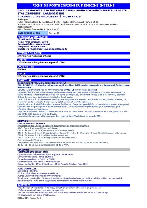 Calaméo Fiche De Poste IDE Médecine Interne Lariboisière