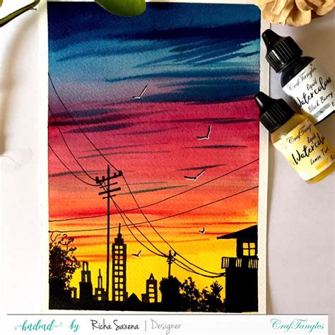 Dreamy Sunset Using Watercolor HNDMD Blog