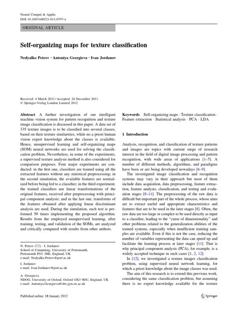 self organizing maps for texture classification pdf principal component analysis statistics