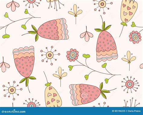Whimsical Flowers Seamless Pattern Stock Vector Illustration Of