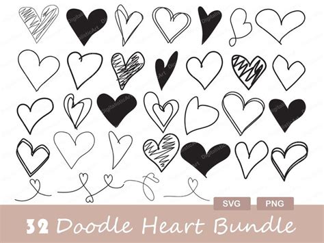 32 Doodle Heart SVG PNG Bundle Hand Drawn Heart Png Heart Etsy In
