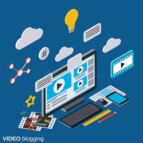Flat Isometric Video Motion Media Editing Icons Ve Stock Illustration
