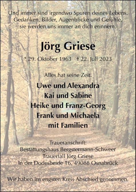 Traueranzeigen von Jörg Griese noz Trauerportal
