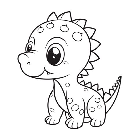Dessin De Un Adorable Bébé Dinosaure Coloriage Contour Croquis Vecteur