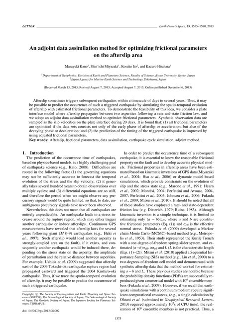 pdf an adjoint data assimilation method for optimizing frictional parameters on the afterslip area